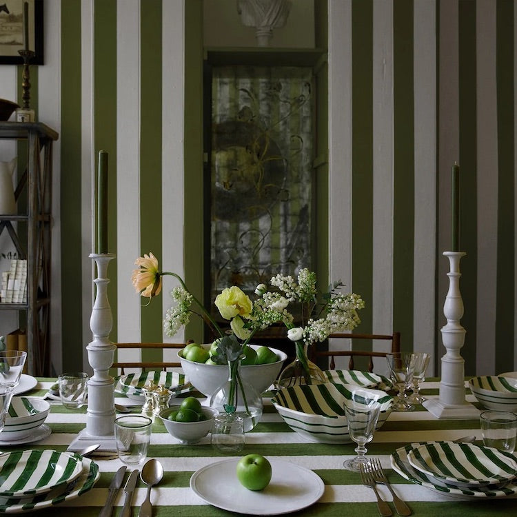 S B Stripe Linen Tablecloth in White Green The Voyage Dubai